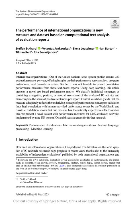 pdf the performance of international organizations a new measure and