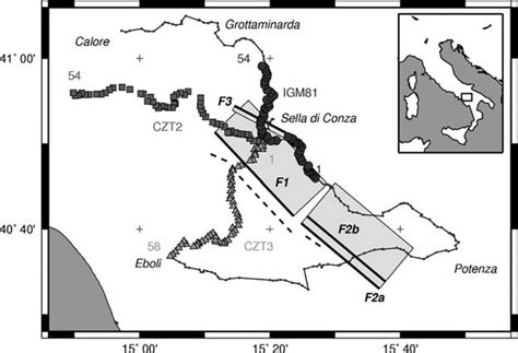 Surface Projection Of Fault System Derived From Model By Pingue Et Al Download Scientific