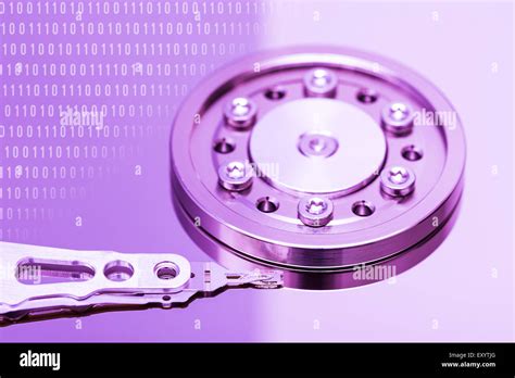 Computer Hard Disk Drive Internals And Binary Number Code Stock Photo Alamy
