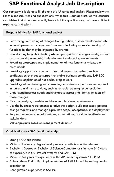 Sap Functional Analyst Job Description Velvet Jobs