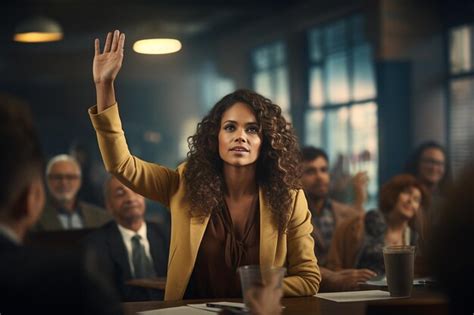 Premium Ai Image Female Engagement In Meetings Generative Ai