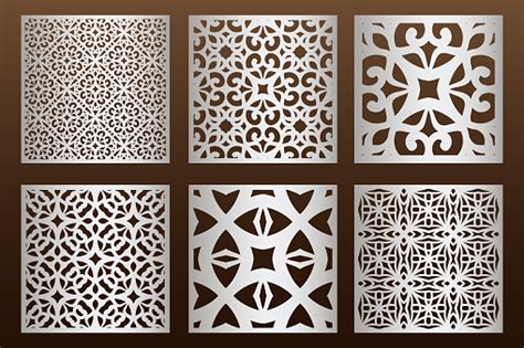 아랍어 스타일로 설정 된 레이저 컷 패널 캐비닛 프렛 워크 천공 화면 템플릿 장식 패널 템플릿 은 외부 절단 설정 실루엣 기하학적 패턴입니다 금속 종이 또는 나무 조각