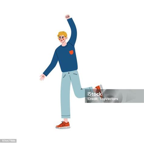 행복한 젊은 남자 축하하고 기뻐하는 승리 성공적인 사람들 개념 벡터 일러스트 긍정적인 감정 표현에 대한 스톡 벡터 아트 및 기타
