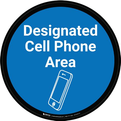 Designated Cell Phone Area Blue With Icon Circular Floor Sign