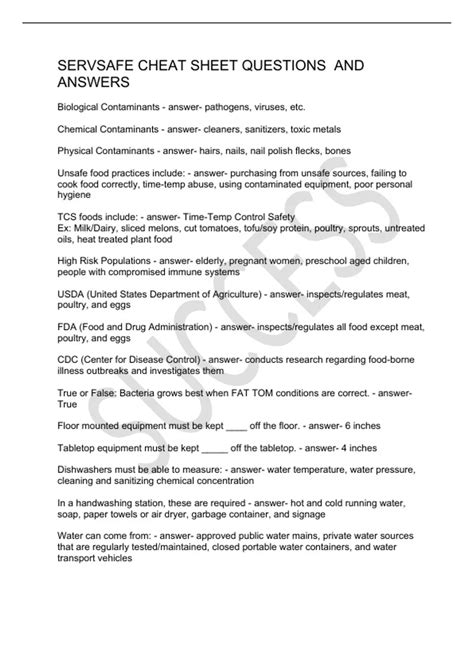 Servsafe Cheat Sheet Questions And Answers Servsafe Stuvia Us