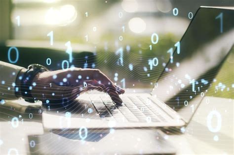 Premium Photo Creative Abstract Binary Code Hologram And Hands Typing