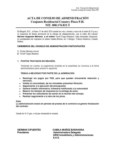 Acta De Consejo De Administración 15 De Abril Definitiva Pdf