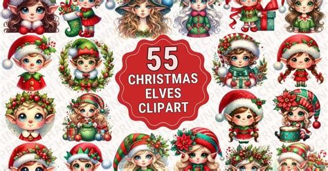 Cute Christmas Elves Clipart Png Bundle Bundle · Creative Fabrica