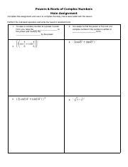 Powers Roots Of Complex Numbers Main Assignment Pdf Powers Roots