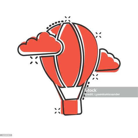 만화 스타일의 공기 풍선 아이콘 흰색 고립 된 배경에 Aerostat 만화 벡터 그림 비행 전송 스플래시 효과 비즈니스 개념