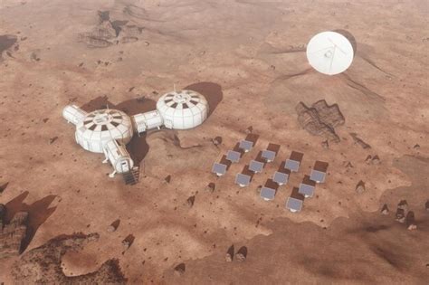 Colonizzazione Di Marte Superficie Marziana E Base Umana Costruzione Di