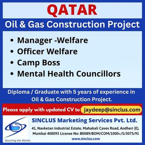Job Openings In A Qatar Oil Gas Construction Project