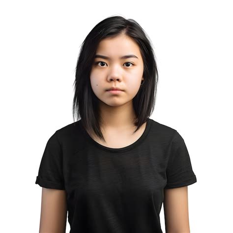 Jovem Asiática Com Camisa Preta Isolada Em Fundo Branco Psd Premium
