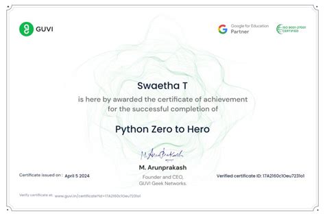 Swaetha Thirumalai On Linkedin Python Coding Learningjourney Guvicertification