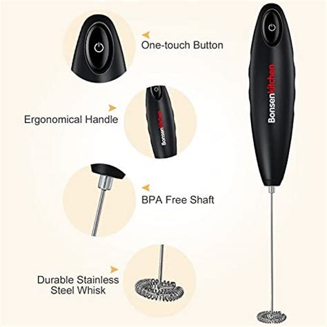 Bonsenkitchen Handheld Milk Frother Electric Hand Foamer Blender For