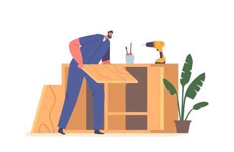Premium Vector Worker Male Character Assembling Wooden Furniture