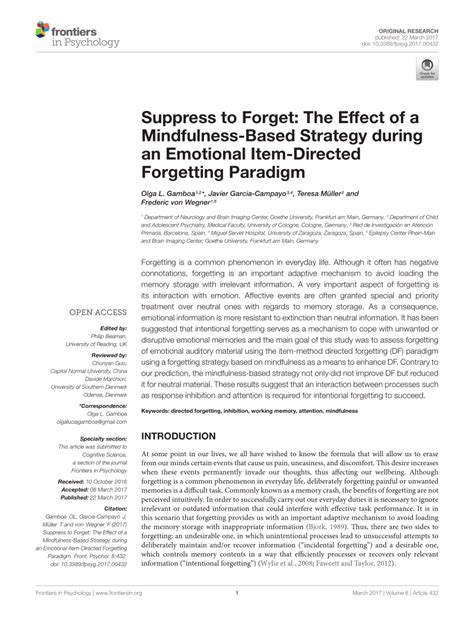 pdf suppress to forget the effect of a mindfulness based strategy