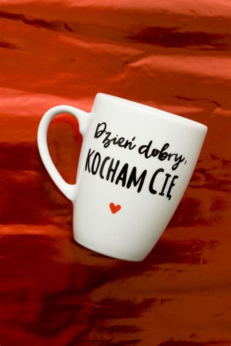 Kubek Dzień dobry ręcznie zdobiona porcelana Kika Handmade