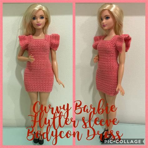Curvy Barbie Flutter Sleeve Bodycon Dress Free Crochet Pattern