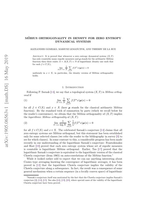 Pdf M O Bius Orthogonality In Density For Zero Entropy Dynamical Systems