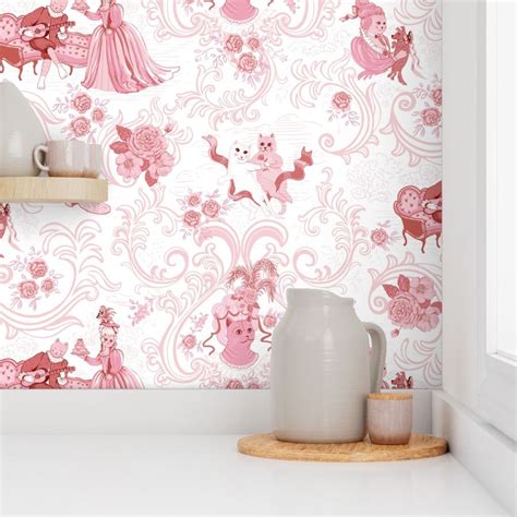 Rococo Cats Pink Wallpaper Spoonflower
