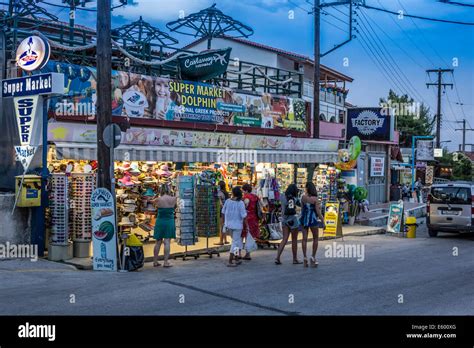 Zante Greece Argassi Village Centre Street Evening Supermarket