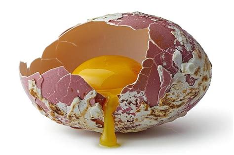 Cracked Open Egg Shell Yolk Running Down The Inside Of Broken Neck
