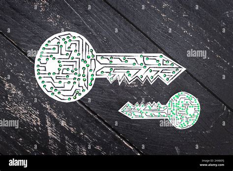 Big And Small Encryption Key Icon Made Of Circuits And Led Lights Side
