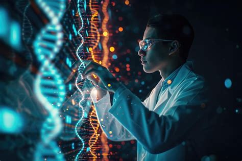 Premium Photo Scientist Examining DoubleStrand DNA In Lab A Scientist Interacting With