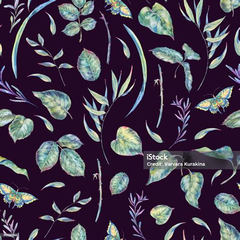 Watercolor Seamless Pattern With Green Leaves Stock Illustration