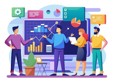 Team Collaboration And Data Analysis In A Business Meeting Vector Illustration Premium Ai