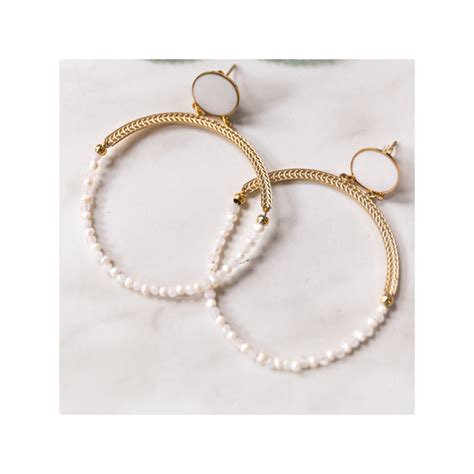 Paire de boucles d oreilles acier inoxydable anneau et perles percée