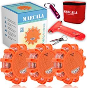 Amazon Marcala LED 道路喇叭應急燈 3 件裝路邊安全碟片套組 附哨子 符合 DOT 標準的緊急喇叭 適用於