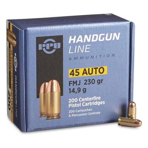 Ppu Handgun Line 45 Acp Fmj 230 Grain 200 Rounds Sportsmans Guide
