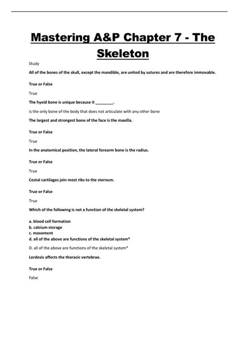 Mastering A P Chapter The Skeleton Questions And Answers Actual Exam Questions Frequently