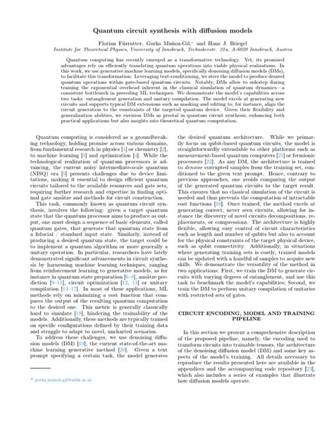 Quantum Circuit Synthesis With Diffusion Models Pdf