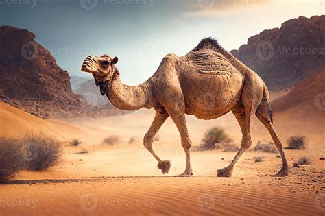A Wild Camel Walks Through The Sahara Desert 23009448 Stock Photo At Vecteezy