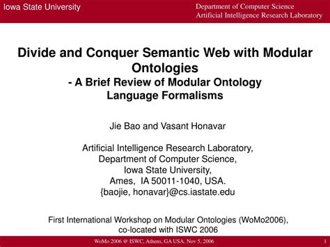 ppt divide and conquer semantic web with modular ontologies a brief