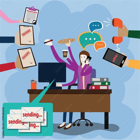 Business Conceptbusy Woman Work Hardbusy Day Vector Stock Vector