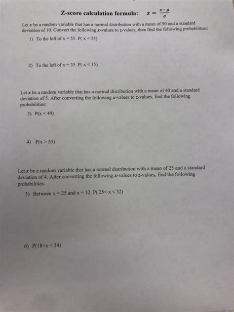 Solved Z Score Calculation Formula Z Letx Be A Random Chegg Com