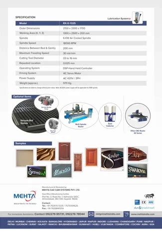 Mehta Rx 1325 Cnc Router 6 Kw Model Namenumber Rx Ii 1325 At