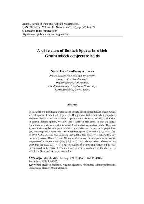 Pdf A Wide Class Of Banach Spaces In Which Grothendieck Conjecture Holds