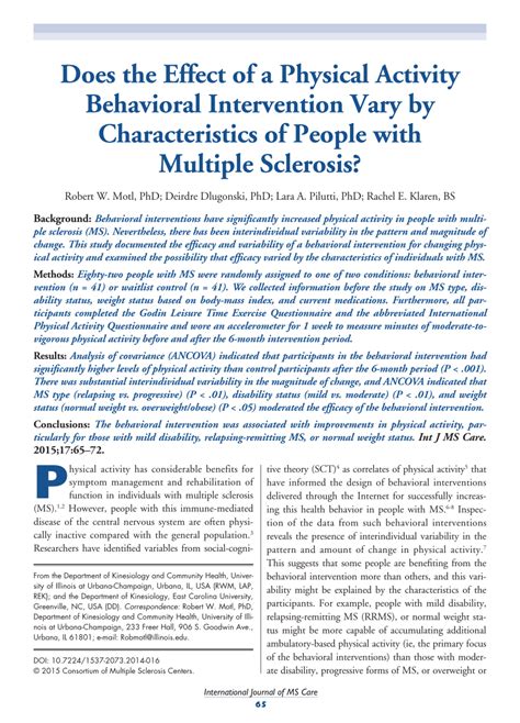 Pdf Does The Effect Of A Physical Activity Behavior Intervention Vary By Characteristics Of