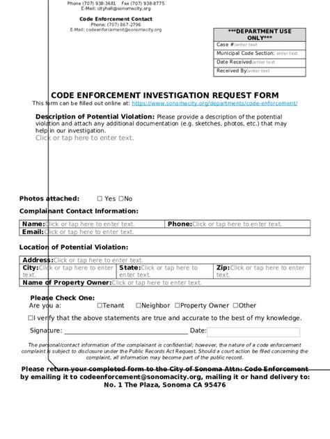 Code Enforcement Investigation Request Doc Template PdfFiller