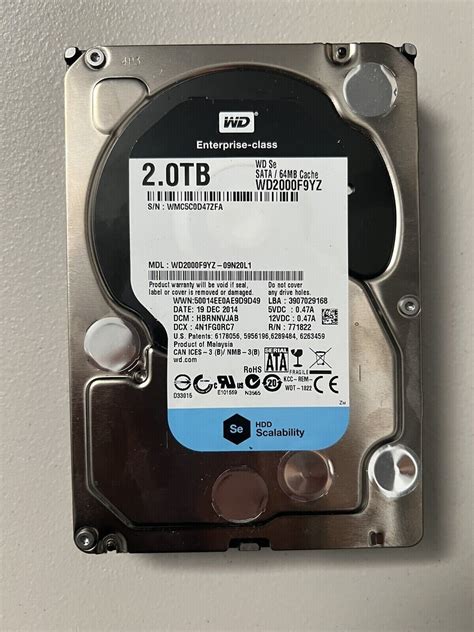 Western Digital WD2000F9YZ 2TB, Internal, 7200RPM, 3.5 inch Hard Drive ...