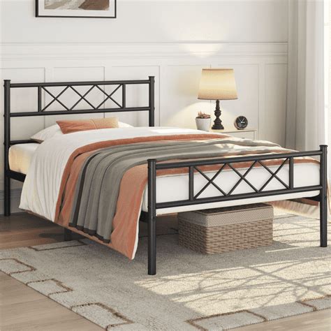 Topeakmart Industrial Metal Twin Bed Frame With Slatted Base Headboard