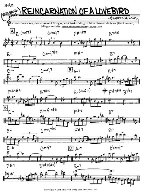 Charles Mingus Reincarnation Of A Lovebird Sheet Music For Real Book