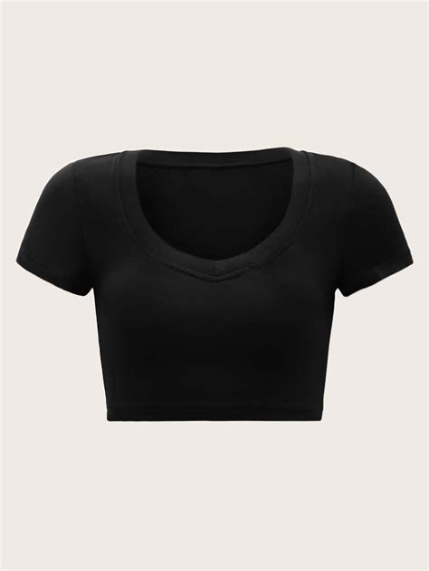 Shein Scoop Neck Solid Crop Tee