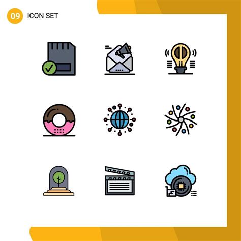 Modern Set Of 9 Filledline Flat Colors And Symbols Such As Drinks Cooking Marketing Thinking