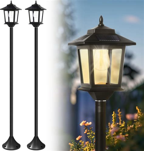 PASAMIC 63 Solar Lamp Post Lights 2Pack Outdoor Waterproof Pole